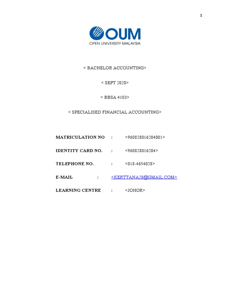 Matriculation No: Identity Card No.: Telephone No.: E-Mail: Learning ...