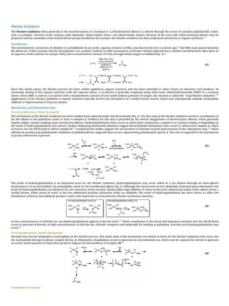 Wacker Oxidation: Mechanism and Applications | PDF | Alkene | Aldehyde