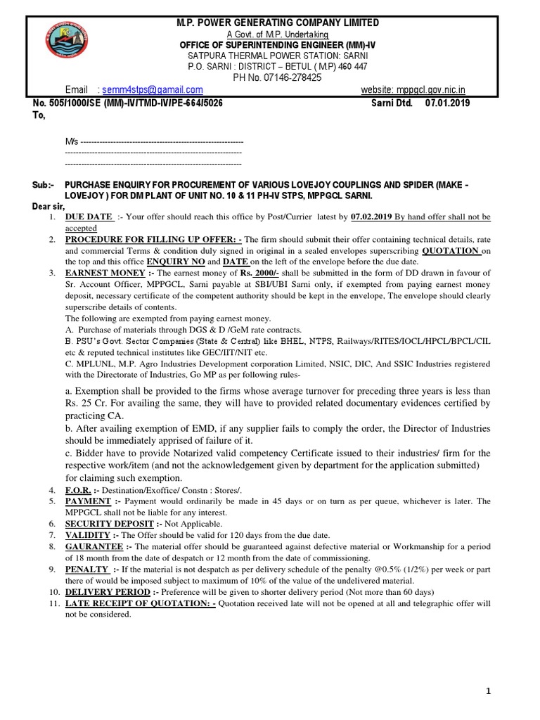 PH No. 07146-278425 Email: Website: MPPGCL - Gov.nic - In: M.P. Power Generating Company Limited ...