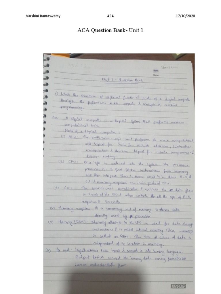 ACA Question Bank Unit 1 | PDF | Business | Technology & Engineering