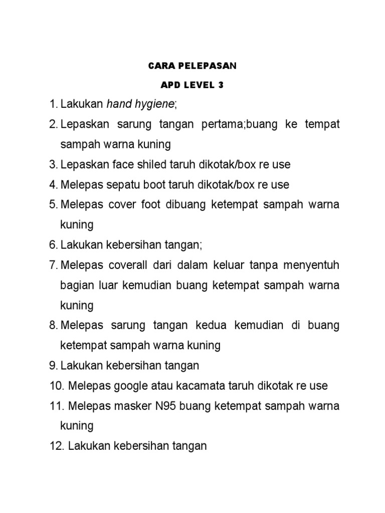CARA PELEPASAN Dan PEMAKAIAN APD LEVEL 3 | PDF
