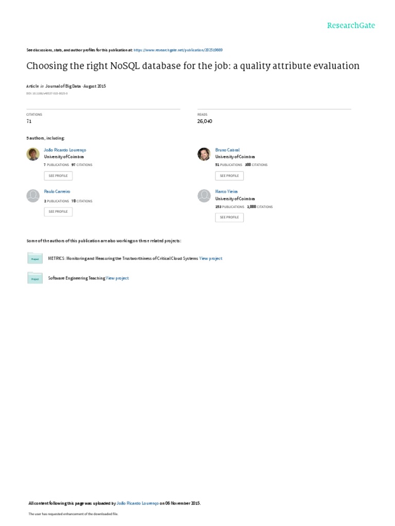 Choosing The Right NoSQL Database For The Job A Qu PDF | PDF | No Sql ...