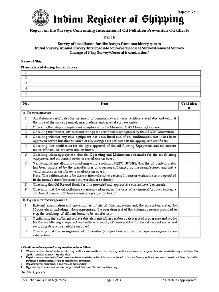 Report On The Surveys Concerning International Oil Pollution Prevention ...