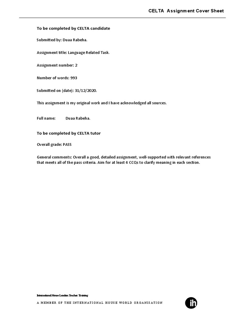 Assignment 2 Language Related Task. Final Marked | PDF | Verb | English ...