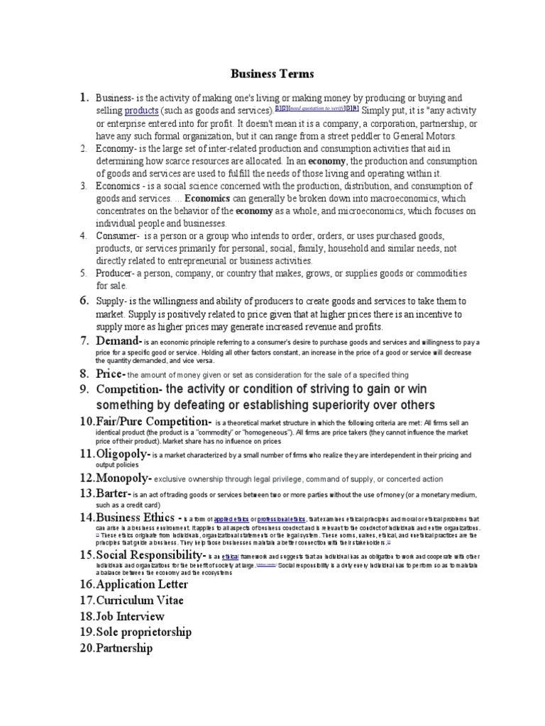 Business Terms | PDF | Economics | Prices