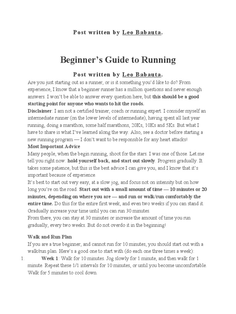 Beginner's Guide To Running: Post Written by Leo Babauta | PDF | Running