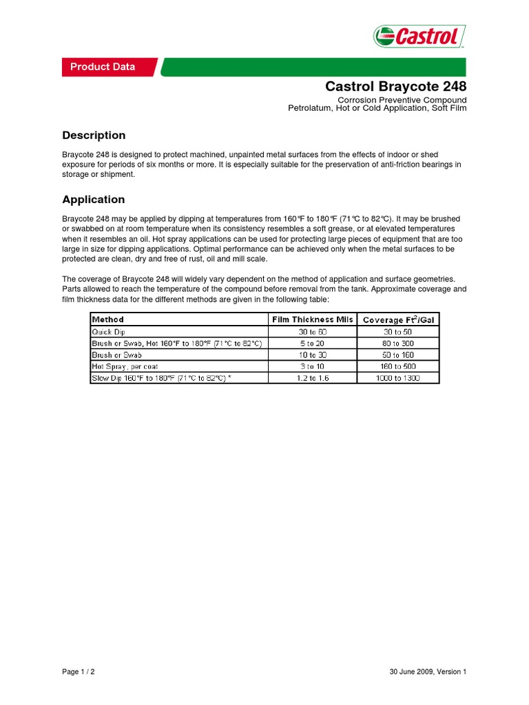 Castrol Braycote 248: Description | PDF | Sheet Metal | Industrial ...