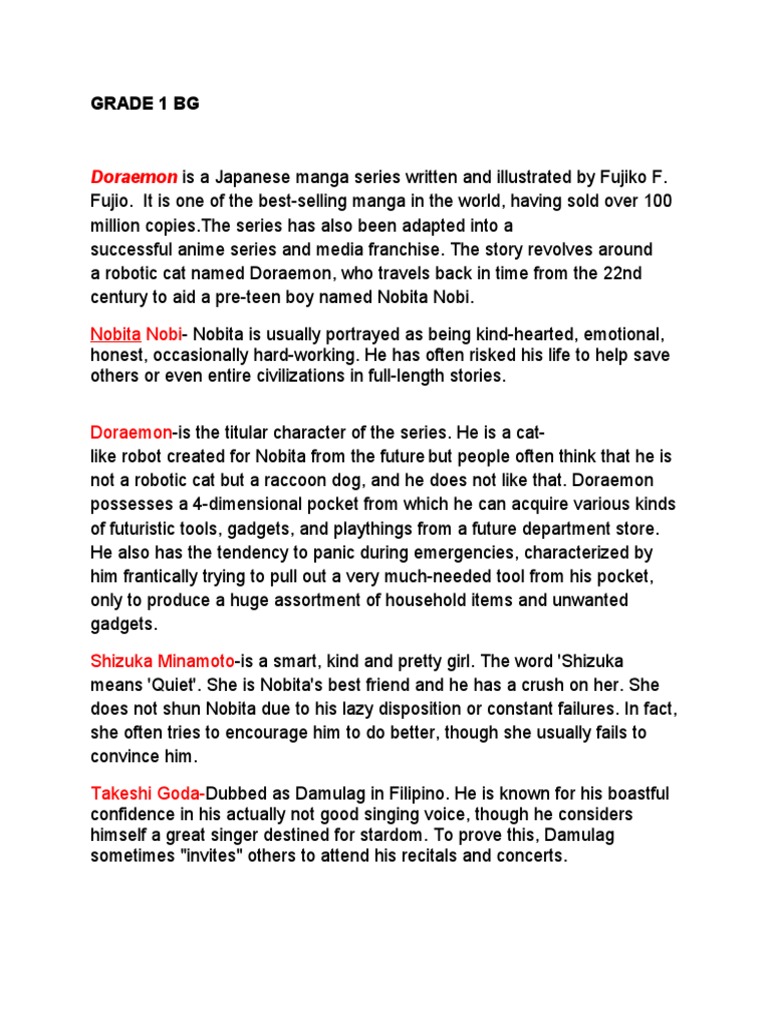 Doraemon Character Reference | PDF