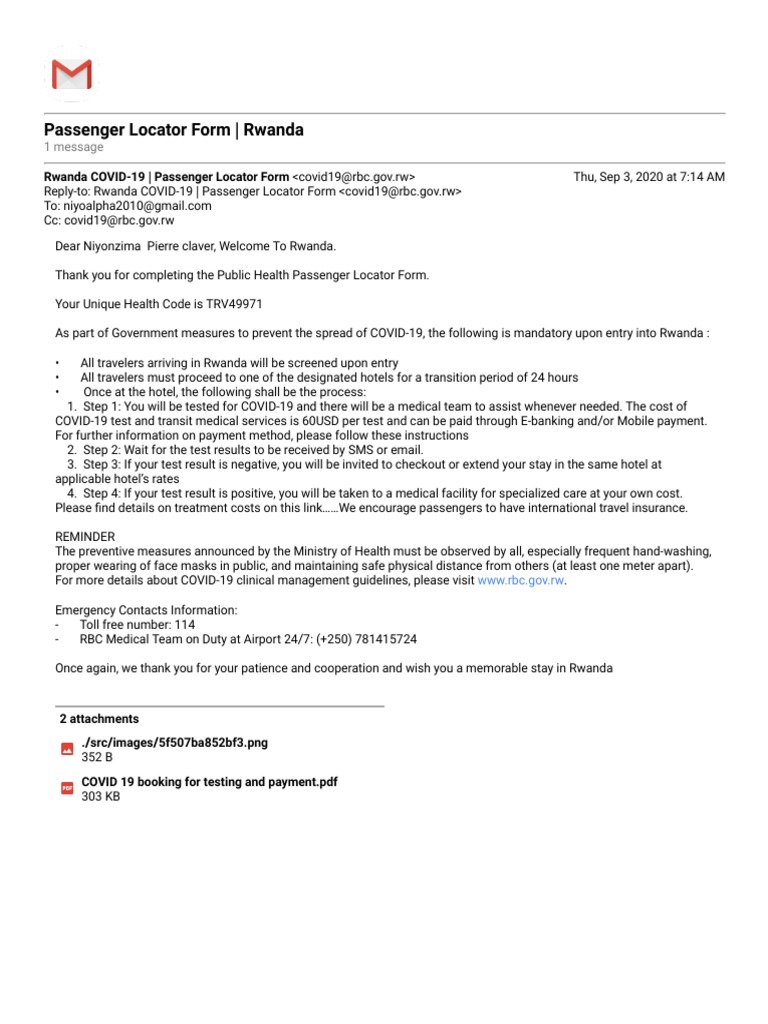 Gmail - Passenger Locator Form - Rwanda PDF | PDF
