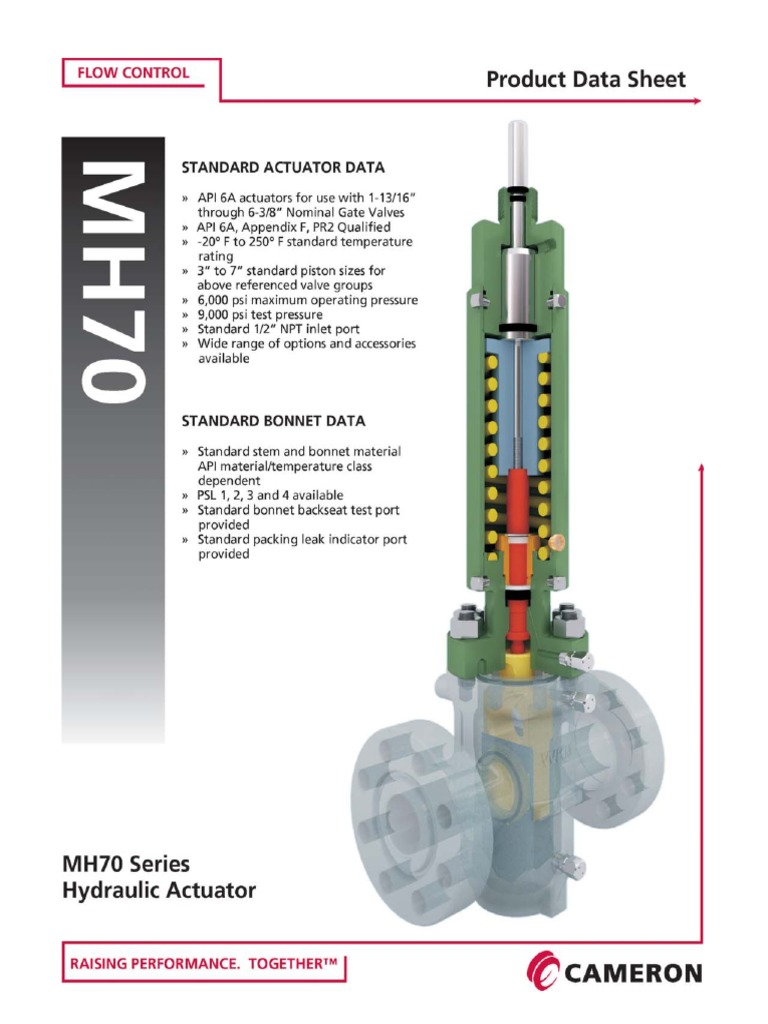 MH70 Hydraulic Piston Actuator Data Sheet | PDF | Valve | Actuator