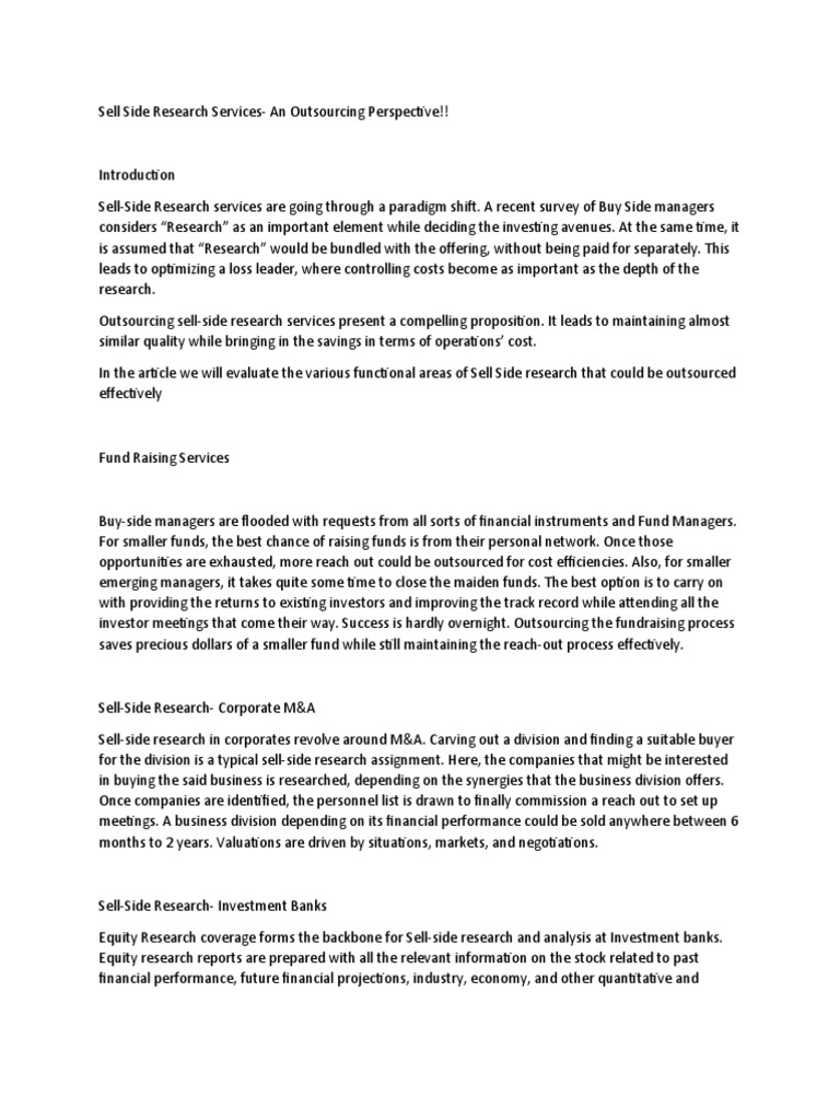 Sell Side Research Services | PDF | Securities Research | Stocks