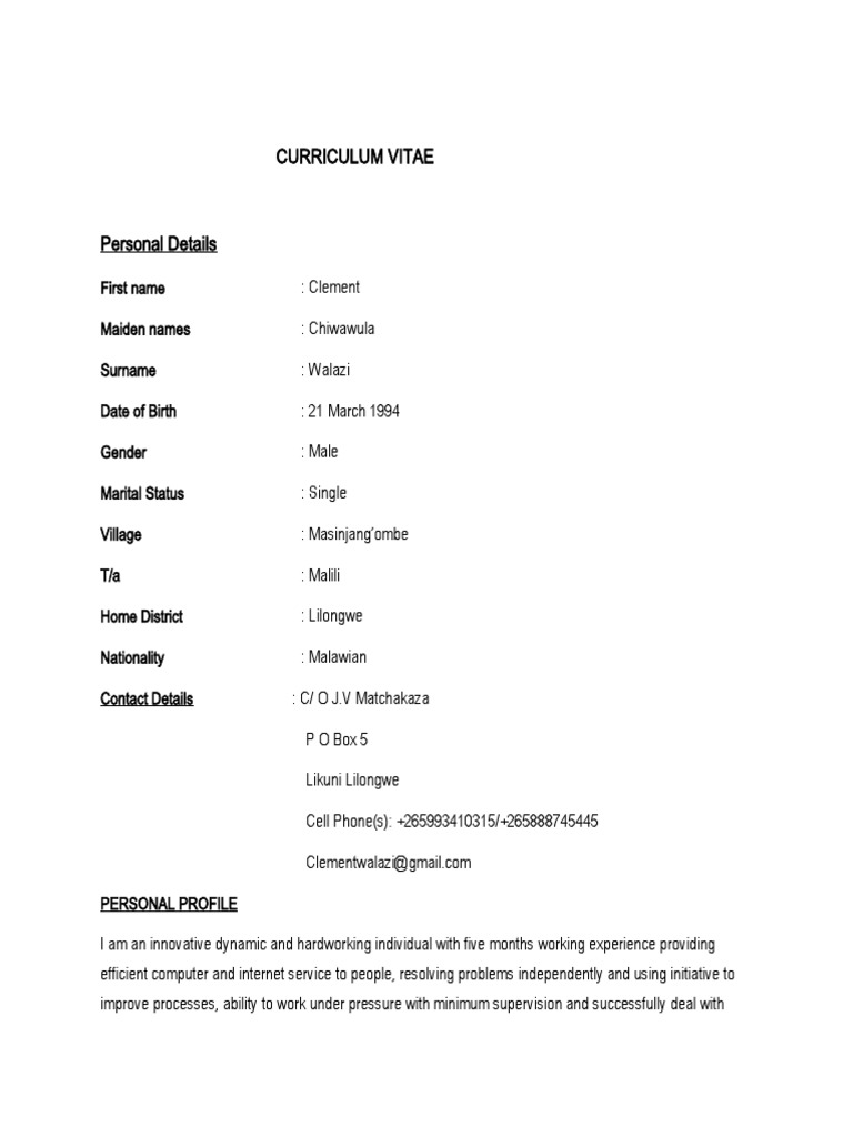 Clement Walazi (CV) | PDF | Science | Human Nature