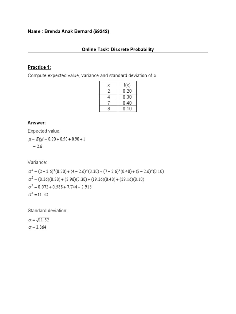 Online Task-Discrete Probability | PDF | Standard Deviation | Variance