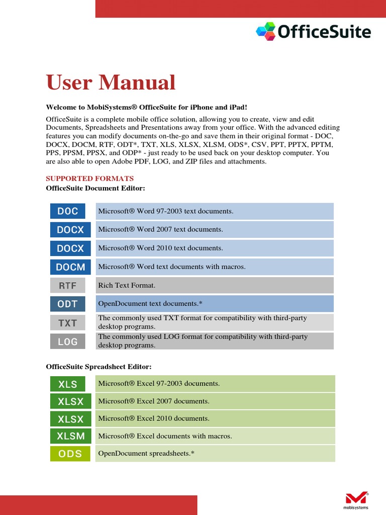 User Manual: Welcome To Mobisystems® Officesuite For Iphone and Ipad! | PDF