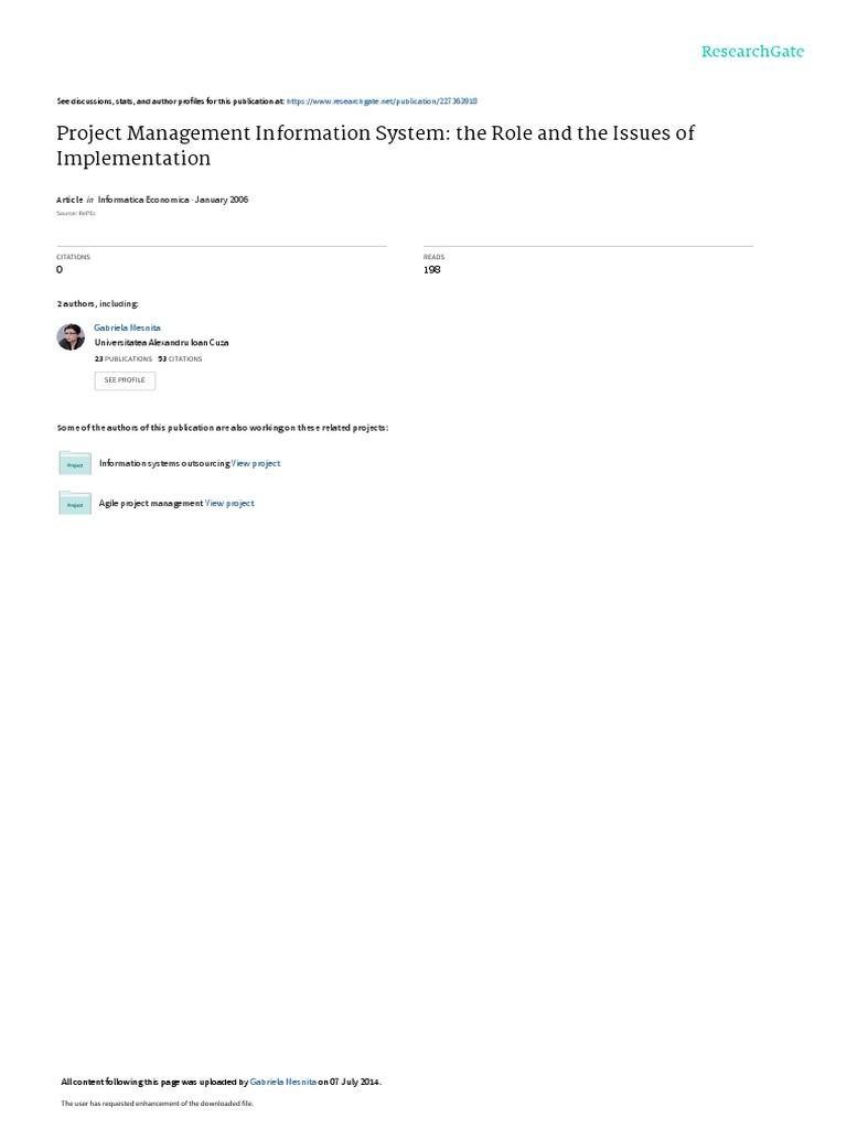 Project Management Information System The Role and | PDF | Systems ...