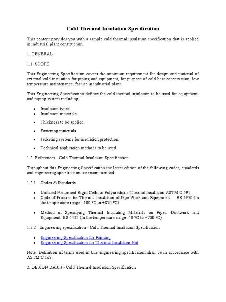 Cold Thermal Insulation Specification | PDF | Building Insulation ...