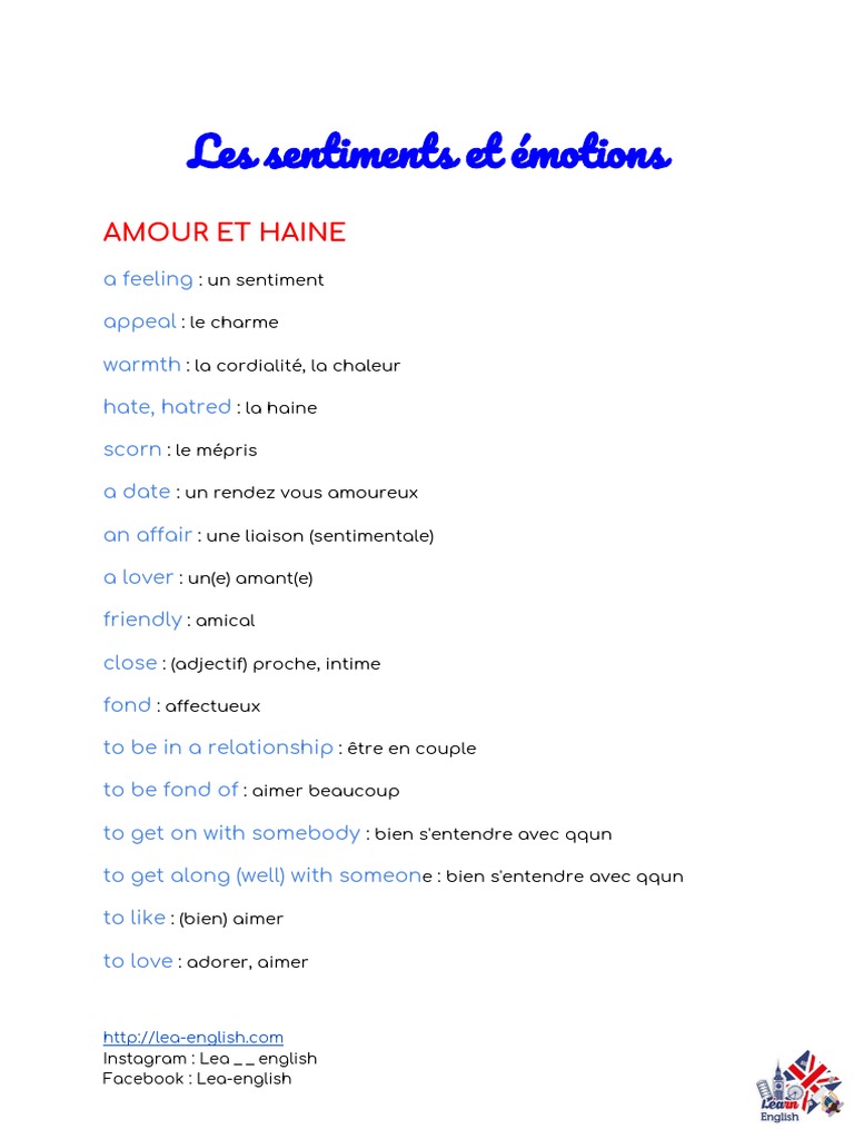 Les Sentiments Et Emotions PDF | PDF