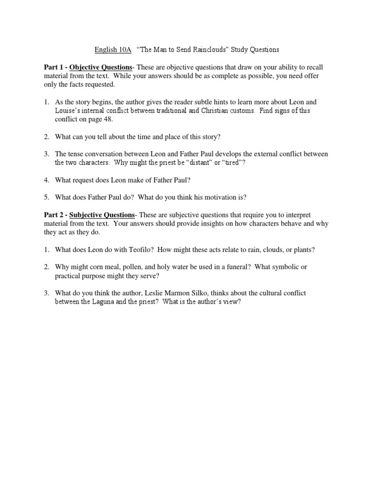 Study Questions - Man - To - Send - Rainclouds | PDF