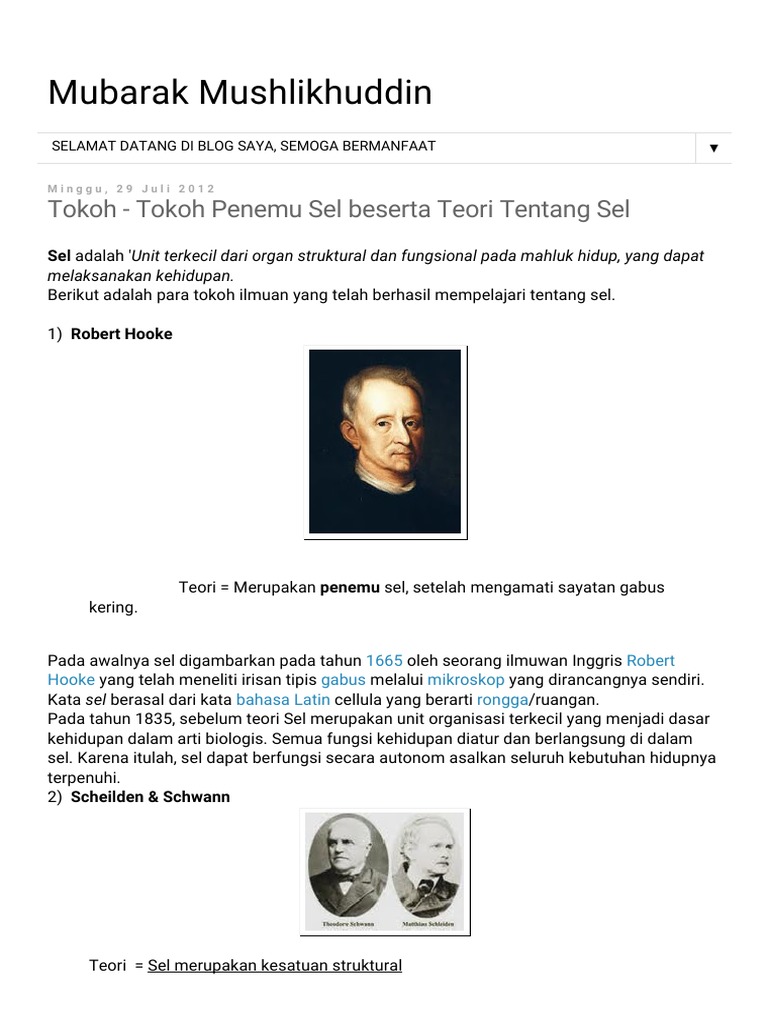 Mubarak Mushlikhuddin Tokoh - Tokoh Penemu Sel Beserta Teori Tentang ...