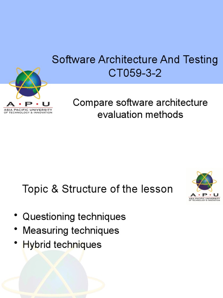 Week 13 Compare Software Architecture Evaluation Methods Pdf Software Architecture System