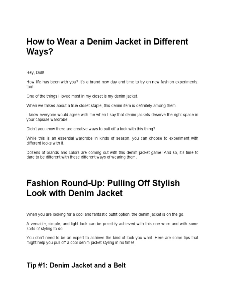 Stylish Ways to Wear a Denim Jacket | PDF | Fashion | Trousers