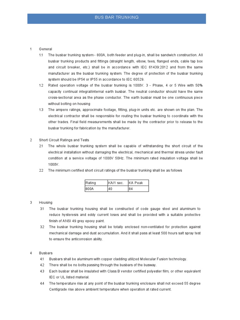 Busbar Trunking System 800A Sandwich Construction | PDF | Manufactured Goods | Electrical Equipment