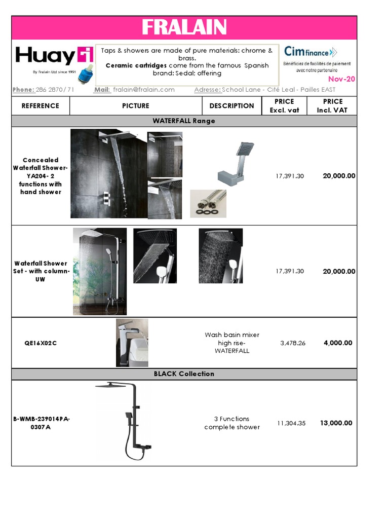 Fralain Bathroom Fittings Pricelist | PDF | Tap (Valve) | Shower