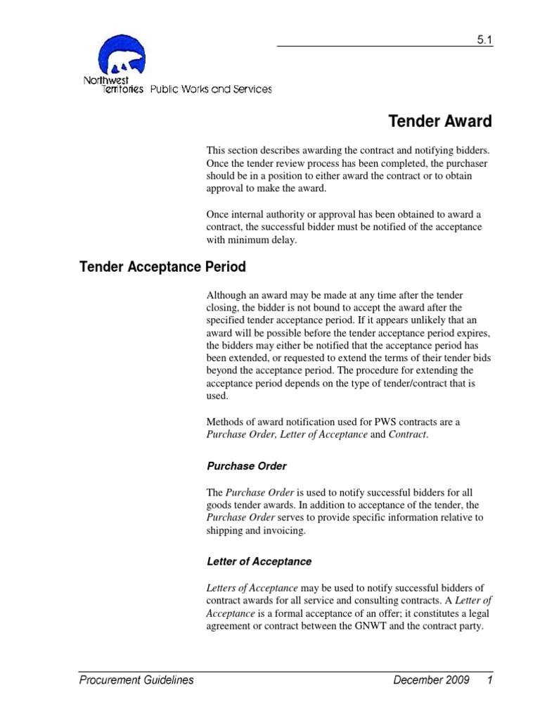 5.1 Tender Award | PDF | Business
