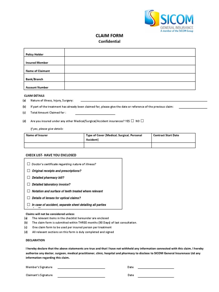 Sicom Claim Form | PDF