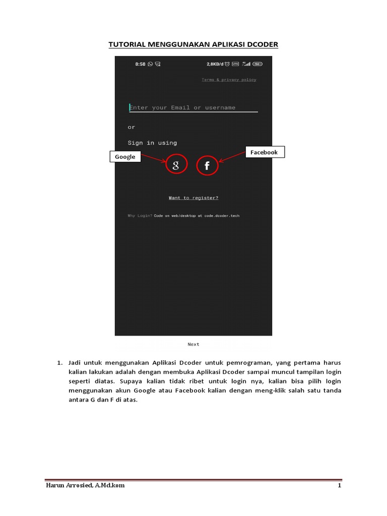 TUTORIAL MENGGUNAKAN APLIKASI DCODER (Program - Pertamaku) | PDF