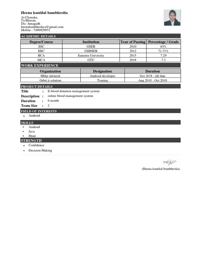 Heena Kantilal Bambhrolia Resume | PDF