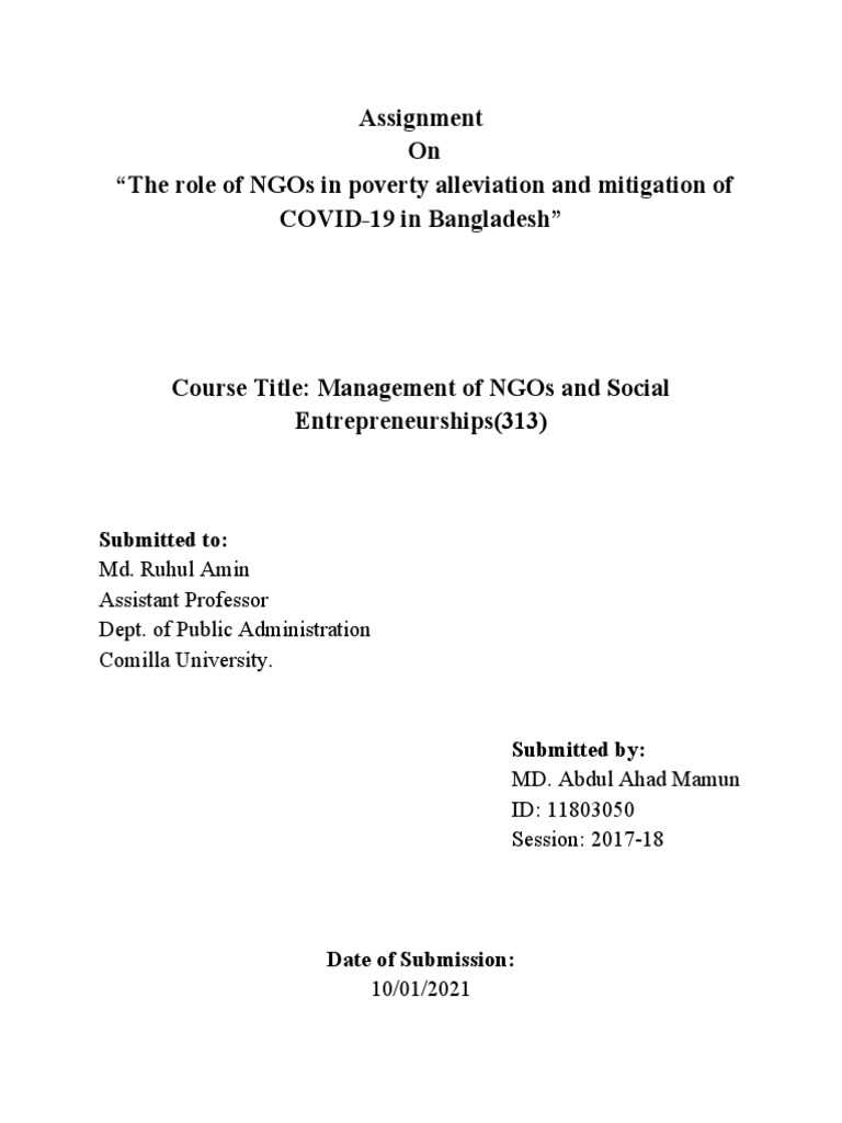 Assignment On "The Role of Ngos in Poverty Alleviation and Mitigation ...
