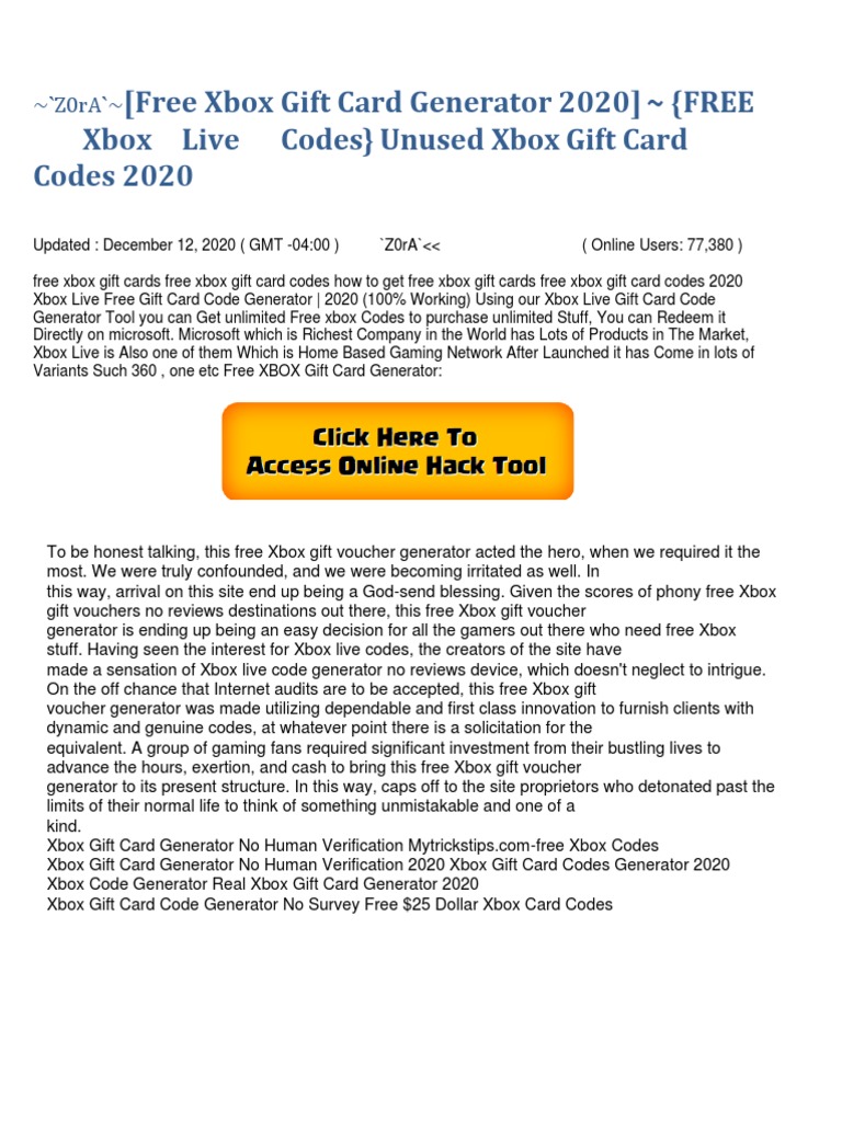 (Free Xbox Gift Card Generator 2020) (Free Xbox Live Codes) Unused Xbox ...