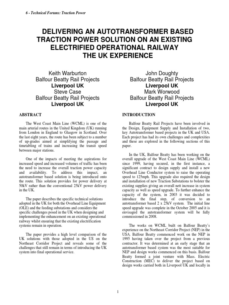 Autotransformer Traction Power Upgrade | PDF | Electrical Substation ...