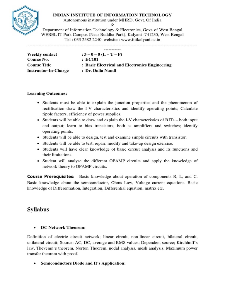 Course - Handout - EC101 - Basic Electrical and Electronic Engineering | PDF | Amplifier ...