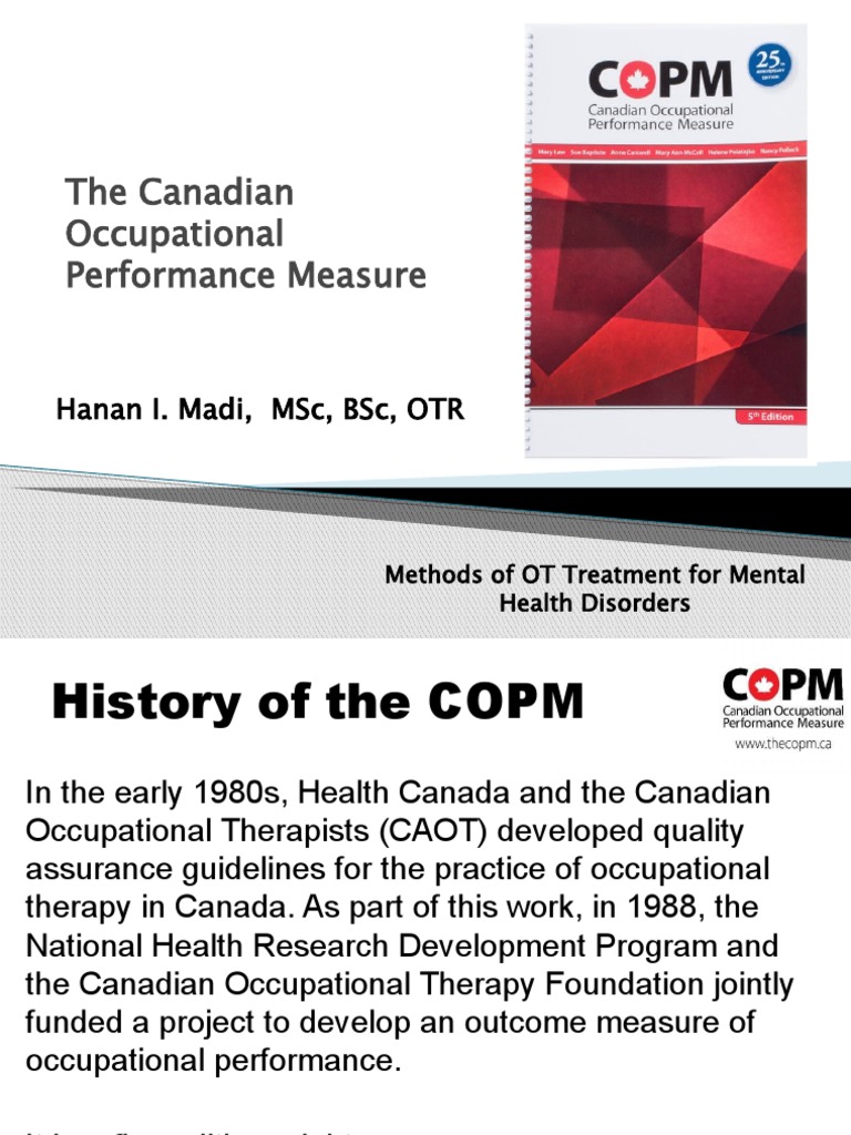 The Canadian Occupational Performance Measure: Hanan I. Madi, MSC, BSC ...