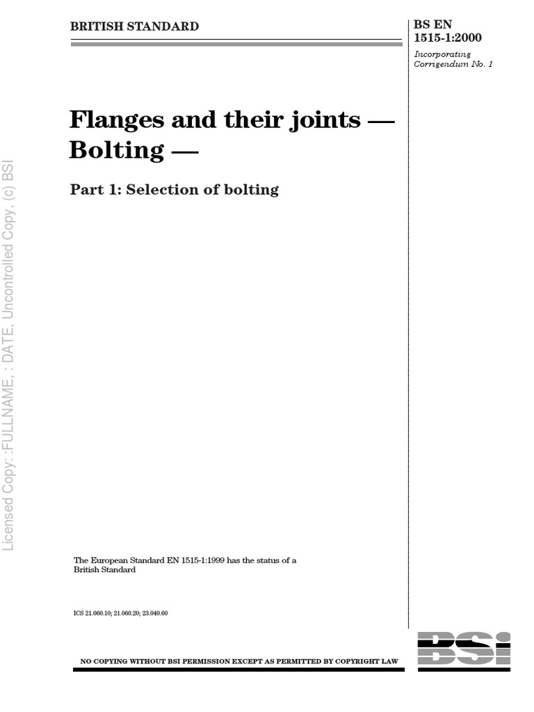 BS EN 1515-1 Flanges and Their Joints - Bolting PDF | PDF ...