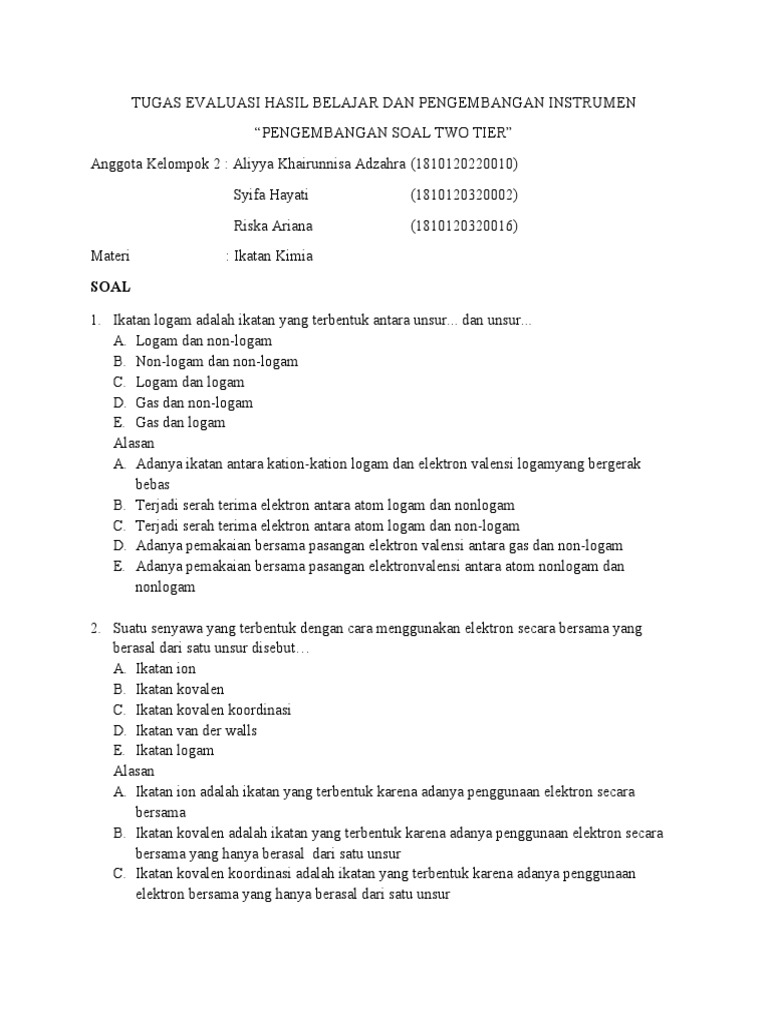 Tugas EHB Soal Two Tier Kelompok 2 | PDF | Sains & Matematika