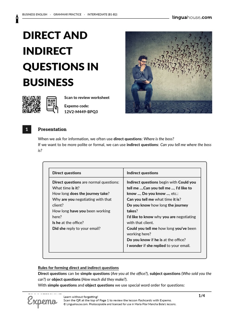 Direct and Indirect Questions in Business British English Student Ver2 BW | PDF | Question | Verb