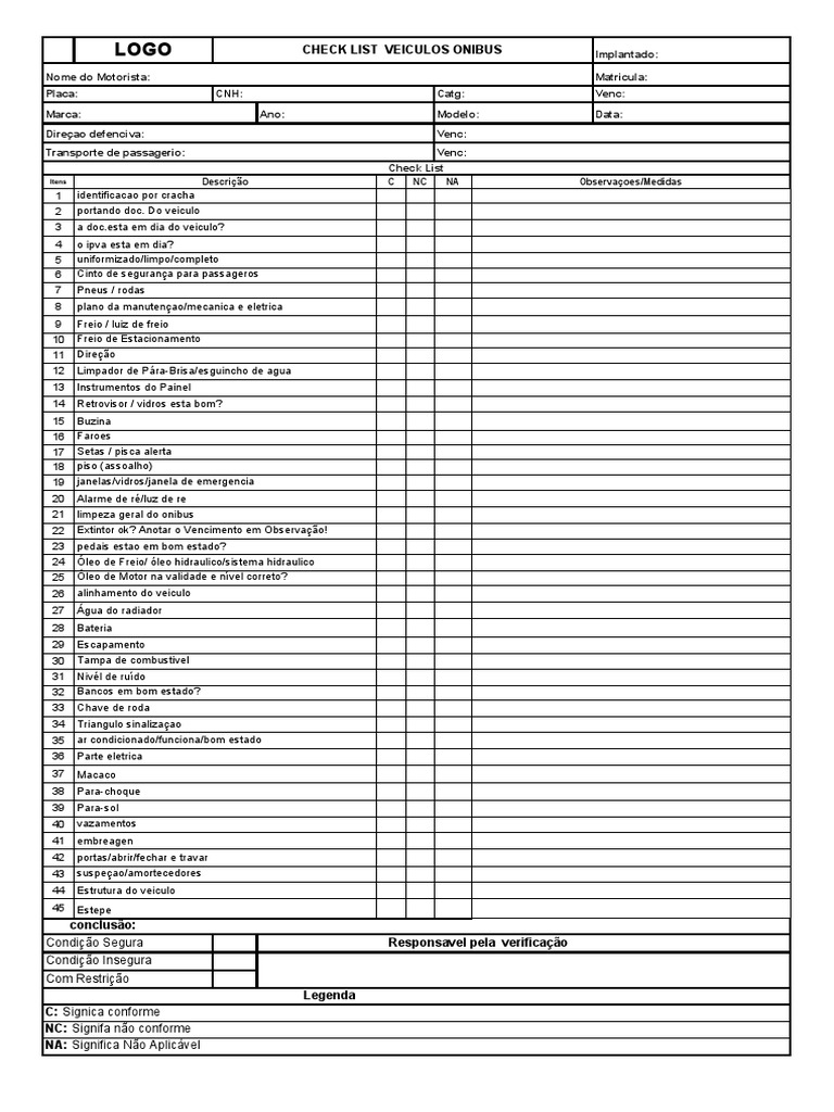 Check List Onibus | PDF