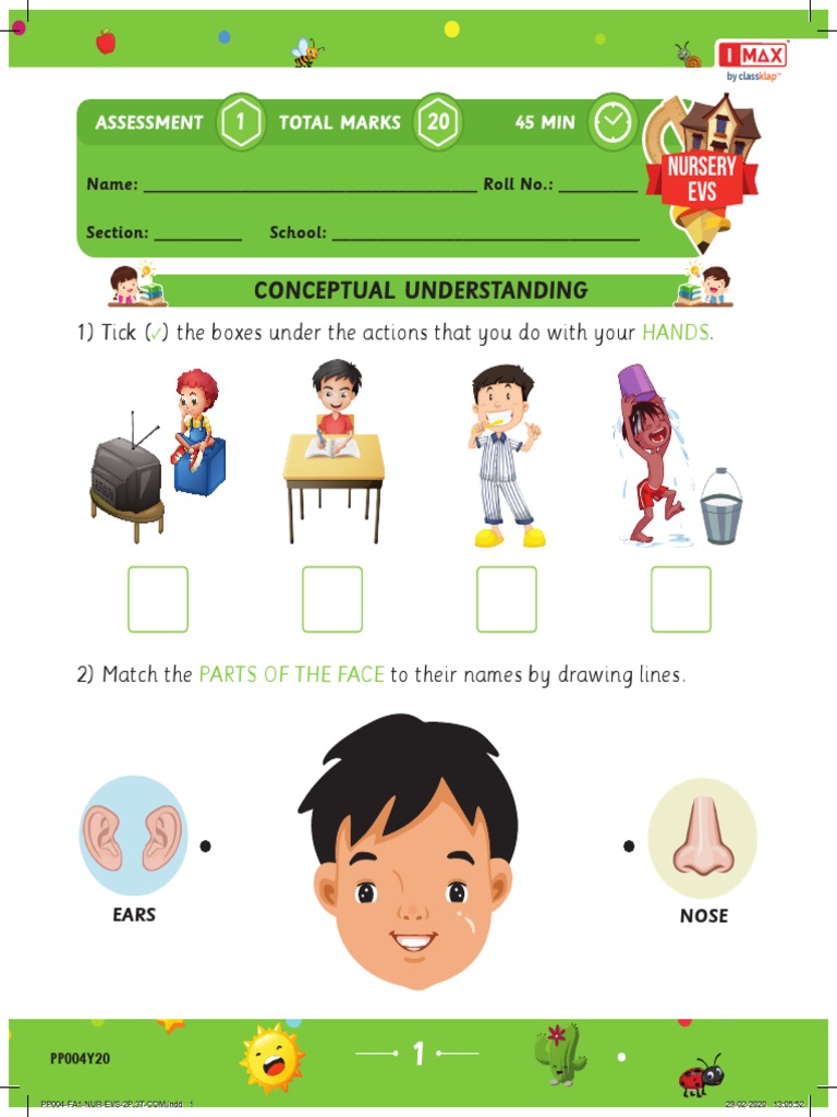 Nursery EVS Worksheet: Conceptual Understanding of Parts of the Body ...