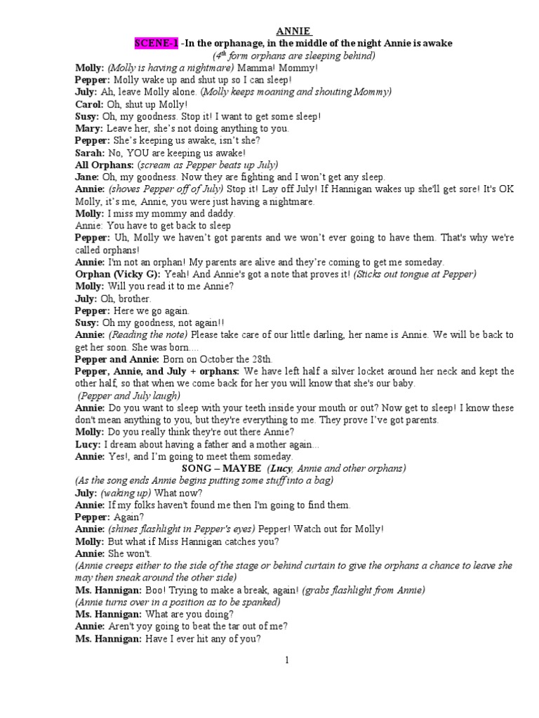 Annie Script FINAL | PDF | Annie (Musical) | Leisure