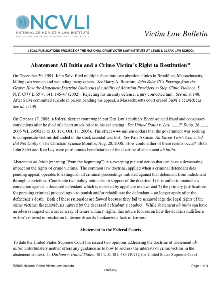 Abatement Ab Initio and A Crime Victims Right To | PDF | State Supreme ...