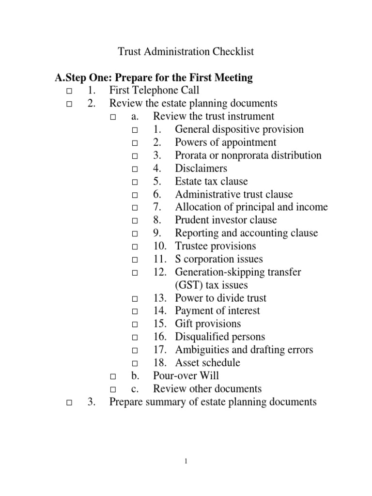Checklist For Trust Administration | PDF | Estate Tax In The United ...