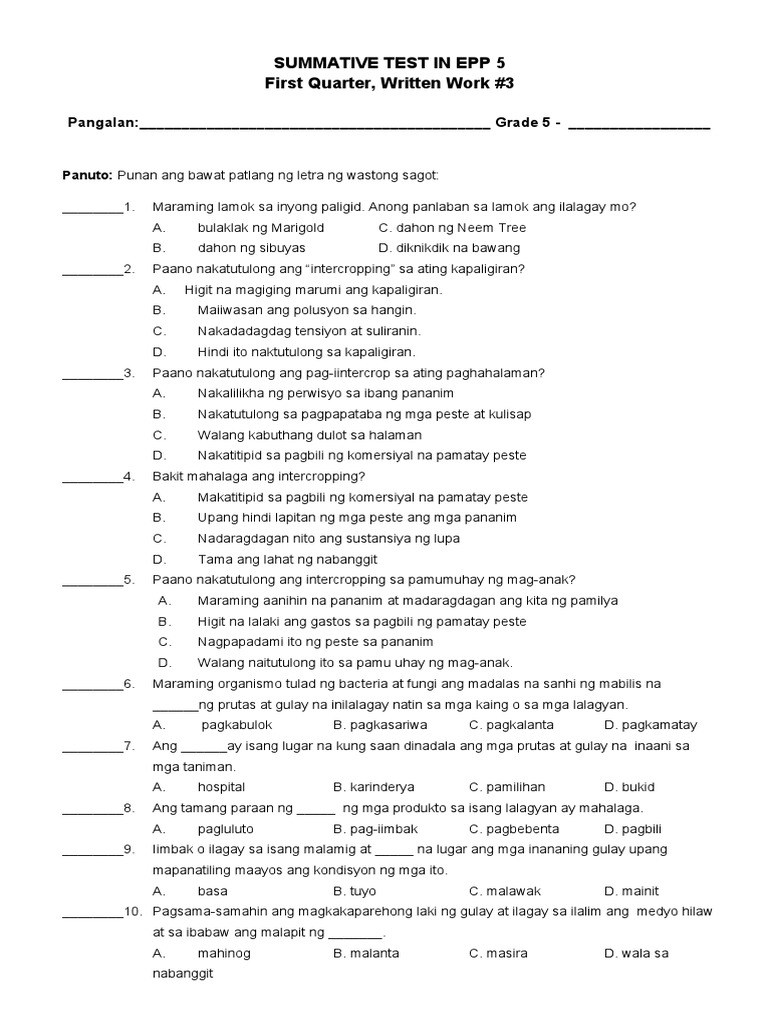 Summative Test in Epp 5 #3 | PDF