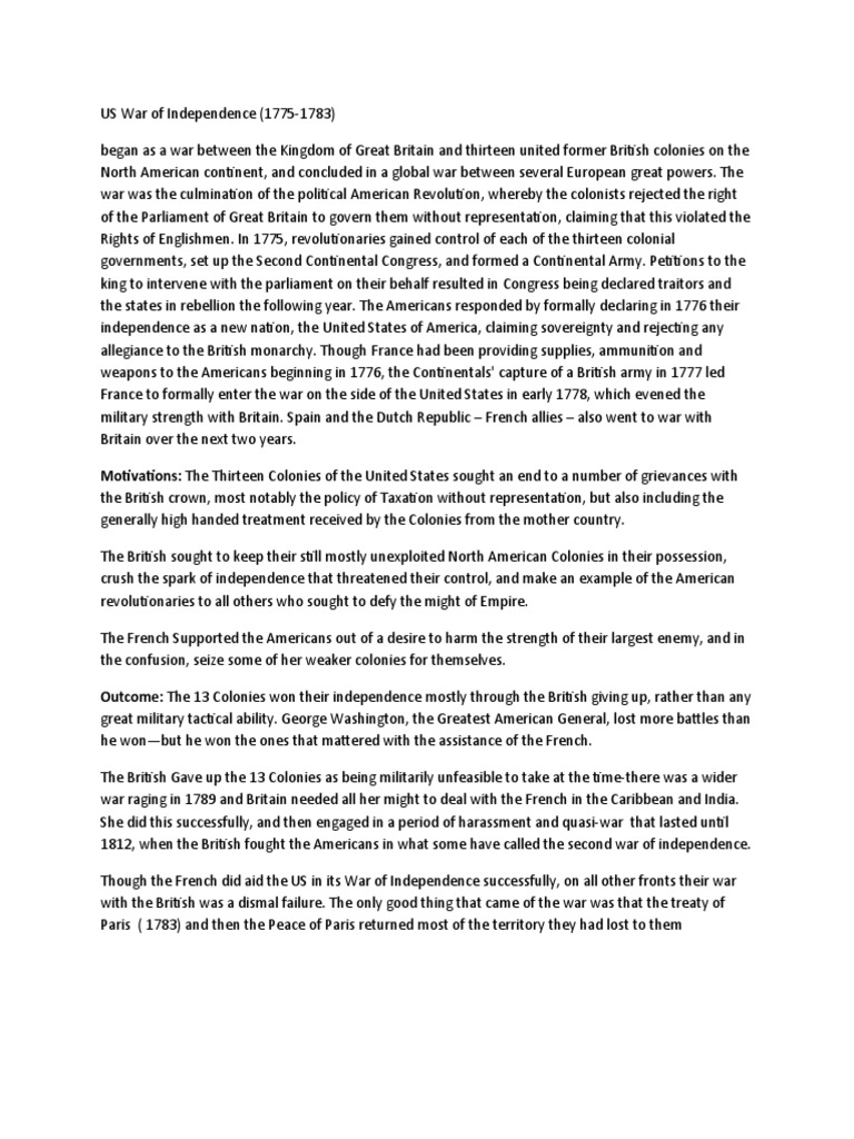 US War of Independence Overview | PDF | British Empire | American ...