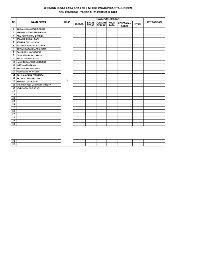 Form Skrining Kusta SD | PDF
