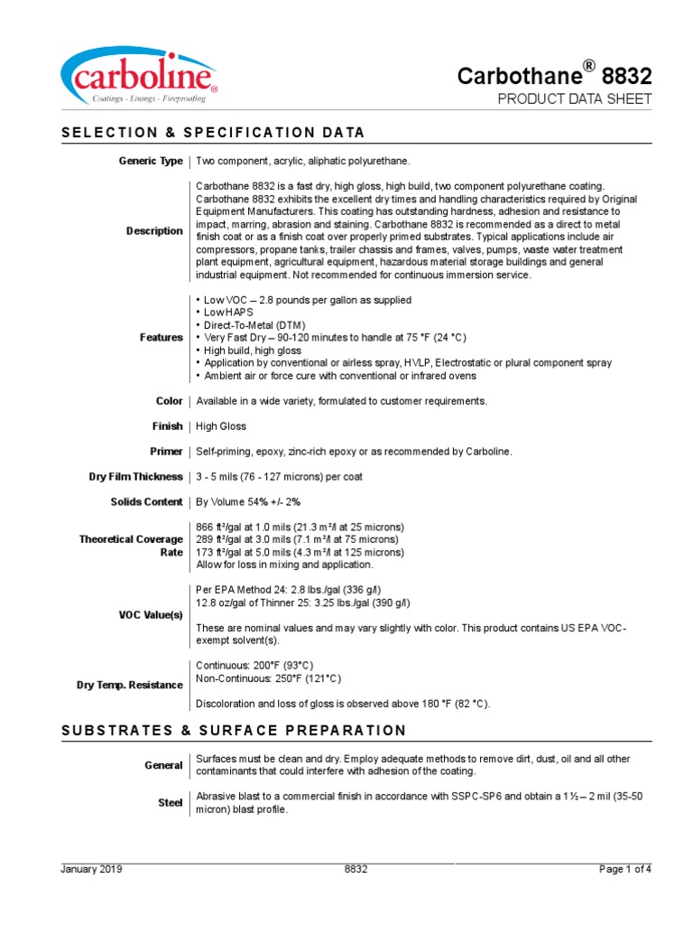 Carbothane 8832: Selection & Specification Data | PDF | Materials ...
