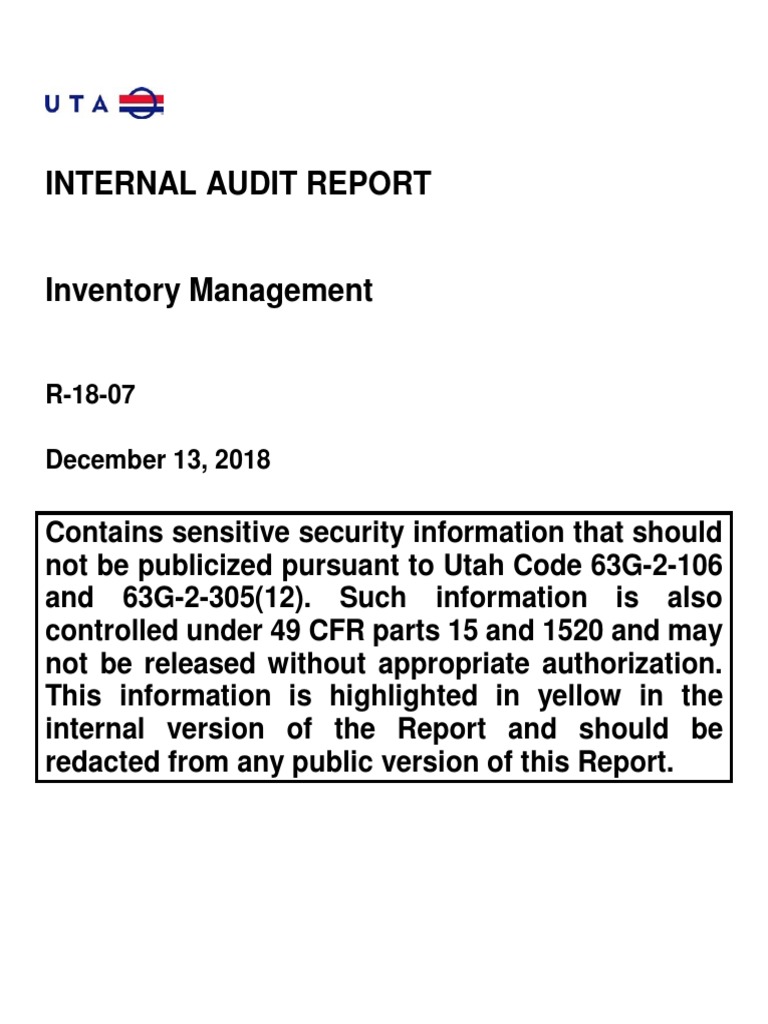 Inventory Management Internal Audit Report | PDF | Audit | Internal Audit