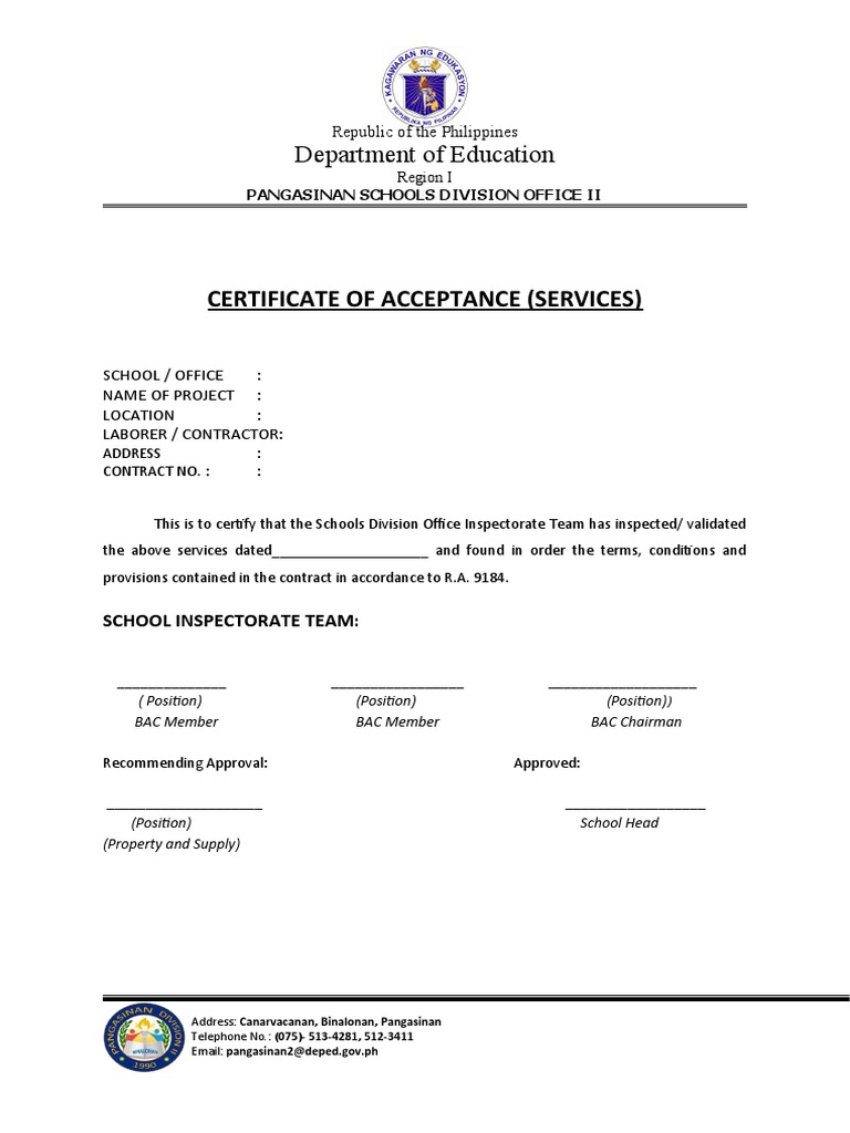 Certificate of Acceptance Services | PDF | Business
